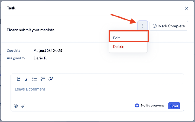 Edit, Delete, and Comment on Tasks